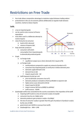 A Level Economics - Restrictions on Free Trade | Teaching Resources