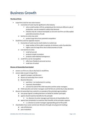 A Level Economics - Business Growth | Teaching Resources
