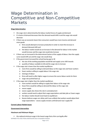 A Level Economics - Wage Determination | Teaching Resources