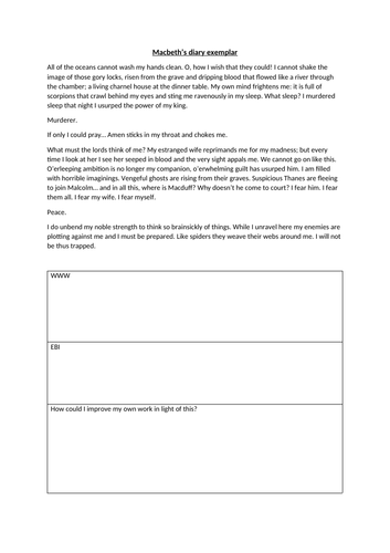 Macbeth diary and letter exemplars | Teaching Resources