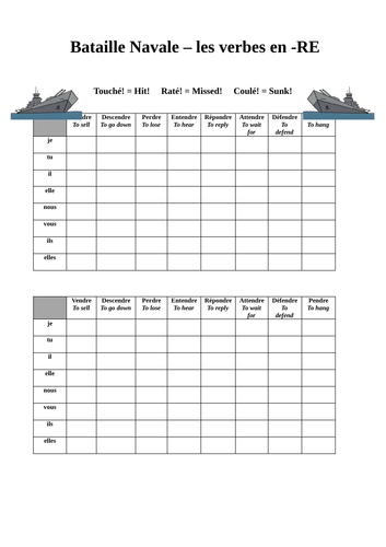 RE verbs battleships | Teaching Resources