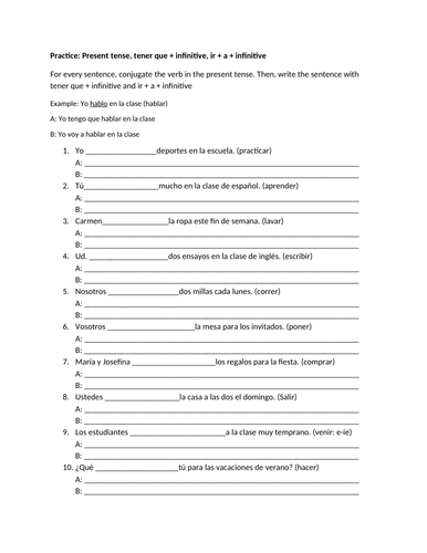 Practice present tense with tener que and ir a infinitive | Teaching ...
