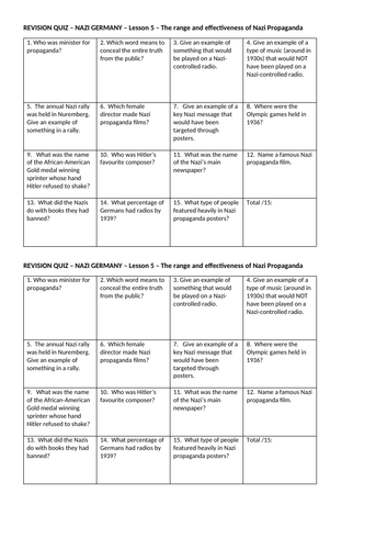 GCSE OCR B: Living Under Nazi Rule 1933-1945 QUIZ BUNDLE | Teaching ...