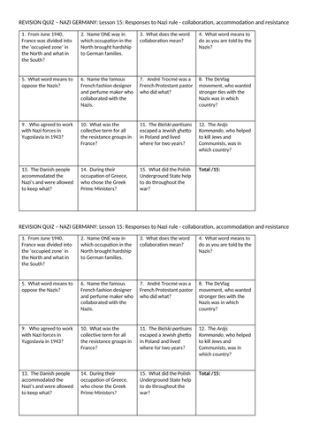 GCSE OCR B: Living Under Nazi Rule 1933-1945 QUIZ BUNDLE | Teaching ...
