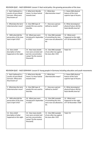 GCSE OCR B: Living Under Nazi Rule 1933-1945 QUIZ BUNDLE | Teaching ...