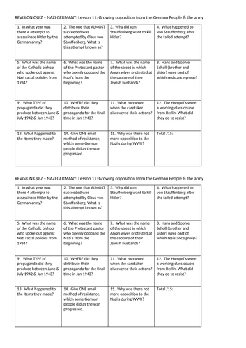 GCSE OCR B: Living Under Nazi Rule 1933-1945 QUIZ BUNDLE | Teaching ...