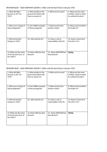 GCSE OCR B: Living Under Nazi Rule 1933-1945 QUIZ BUNDLE | Teaching ...