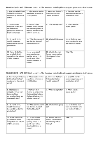 GCSE OCR B: Living Under Nazi Rule 1933-1945 QUIZ BUNDLE | Teaching ...