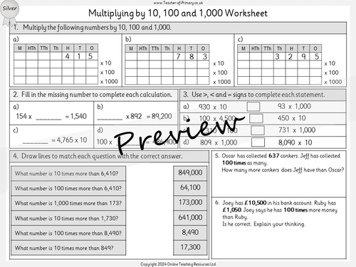 Multiplying by 10, 100 and 1000 - Year 5 | Teaching Resources