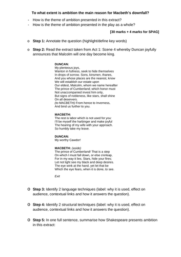 Ambition Exam Q Planning (Macbeth) - GCSE AQA - KS4 | Teaching Resources