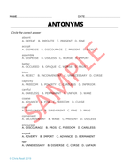 Antonyms worksheets: crosswords, wordsearches, multiple choice ...