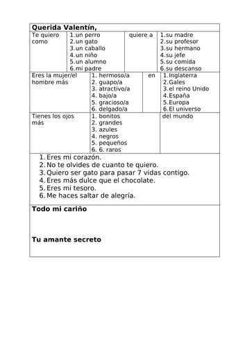 Spanish Valentine's full lesson including answers and worksheets ...