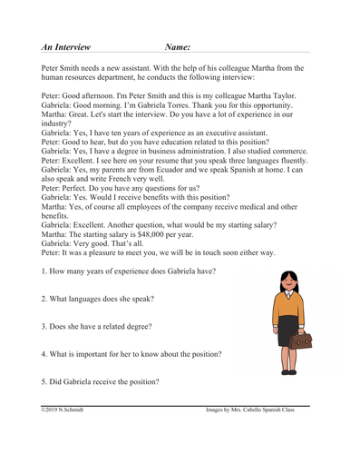 An Interview Reading / Script in English for ELL / EFL / ESL - Work/Job ...