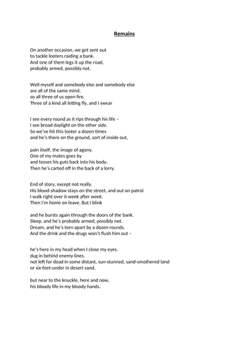 Poetry: Remains | Teaching Resources