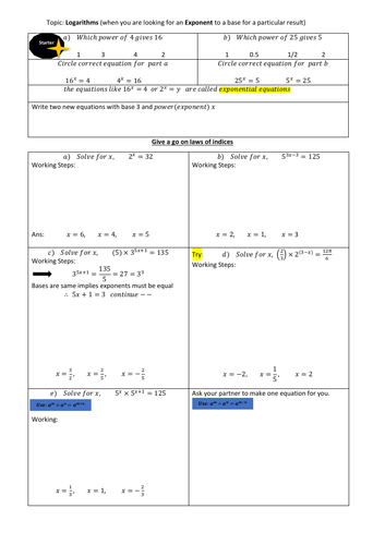 Logarithm: An Independent Lesson | Teaching Resources