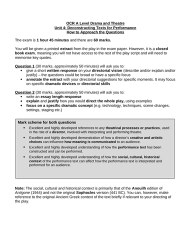 OCR A Level Drama and Theatre - Deconstructing Texts for Performance ...