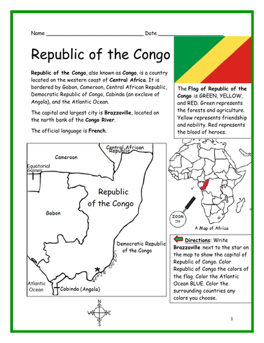 REPUBLIC OF THE CONGO - Introductory Geography Worksheet | Teaching ...