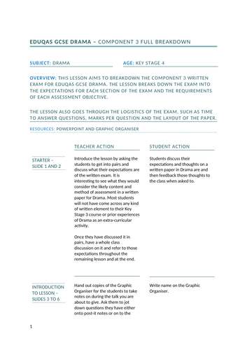 EDUQAS GCSE Drama Component 3 Complete Exam Breakdown | Teaching Resources