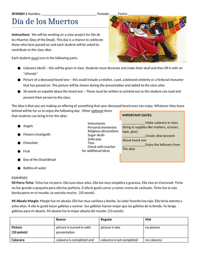 Día de los Muertos - Class Altar - Spanish - Year 7 - Year 8 -Year 9 ...