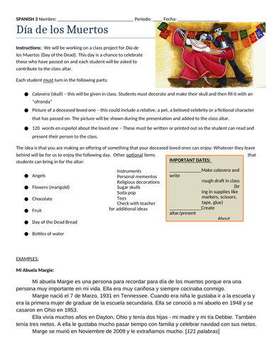 Día de los Muertos - Class Altar - Spanish - Year 7 - Year 8 -Year 9 ...