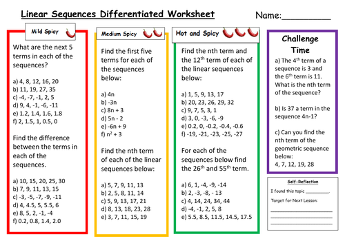 Nth Term Of Linear Sequences Differentiated Worksheet With Answers Teaching Resources