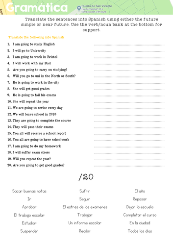 School life (near future/future simple Spanish translation) | Teaching ...