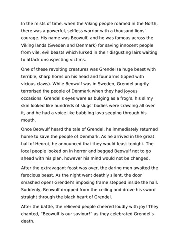 Beowulf Short Story | Teaching Resources