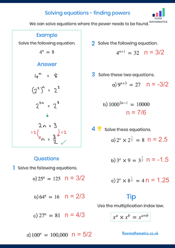 Solving equations: finding the powers | Teaching Resources