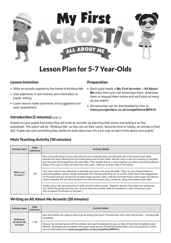 My First Acrostic – All About Me Poetry Writing Resource for 5-7 Year ...
