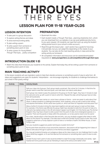 Through Their Eyes Poetry Writing Activity for 11-18 Year-Olds ...