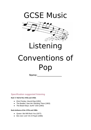 OCR Conventions of Pop | Teaching Resources