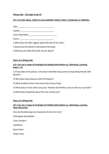 Diary of a Wimpy Kid Guided Reading 12 lessons. | Teaching Resources