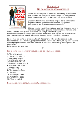 MOVIE REVIEW for 'Instructions Not Included' in SPANISH | Teaching ...