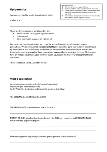 Epigenetics | Teaching Resources