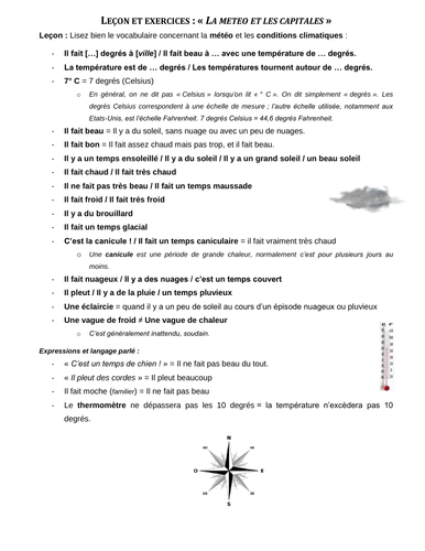 "La météo et les capitales" (Weather and capital cities), lesson + 4 ...