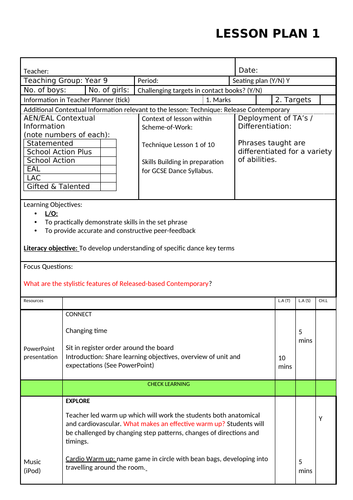 Year 9 Dance: Contemporary Technique | Teaching Resources