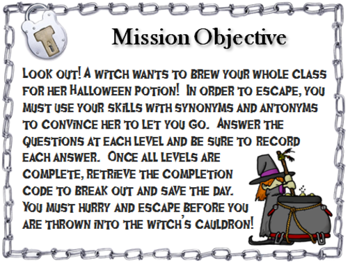 Synonyms and Antonyms Activity: Halloween Escape Room Vocabulary Game ...