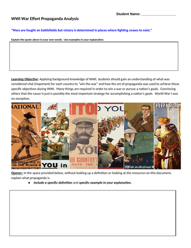 World War One (WWI) Propaganda Lessons | Teaching Resources