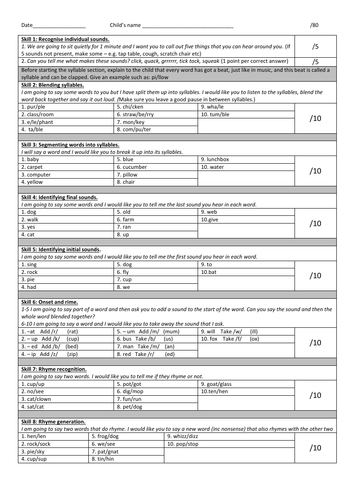 Phonological Awareness Assessment to support learning of phonics ...