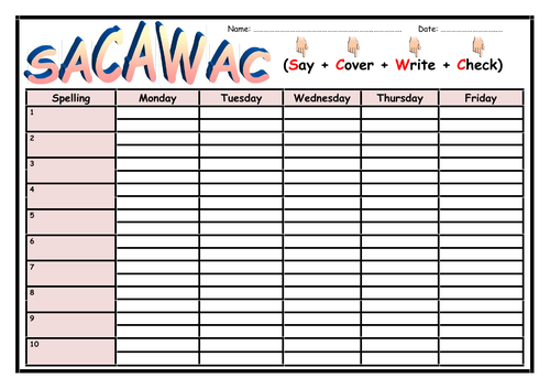 SACAWAC - SPELLING SHEETS | Teaching Resources