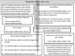 Recognising integer place value - mastery worksheet (year 7 white rose ...