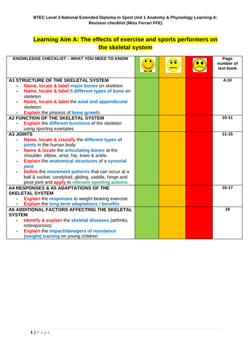 BTEC level 3 Unit 1 Anatomy & Physiology, Learning Aim A: skeletal system revision bundle ...