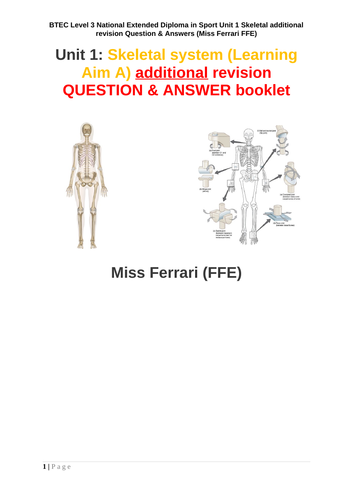 BTEC level 3 Unit 1 Anatomy & Physiology, Learning Aim A: skeletal system revision bundle ...