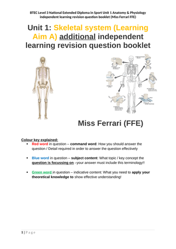 BTEC level 3 Unit 1 Anatomy & Physiology, Learning Aim A: skeletal system revision bundle ...