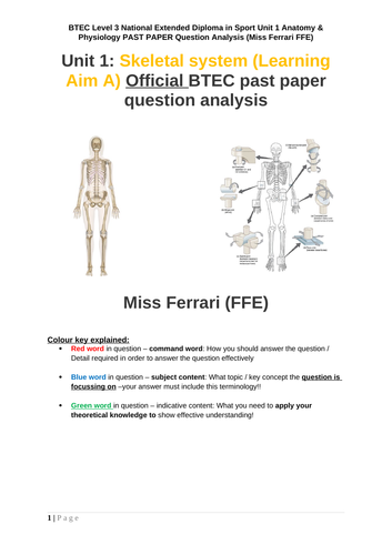 BTEC level 3 Unit 1 Anatomy & Physiology, Learning Aim A: skeletal system revision bundle ...