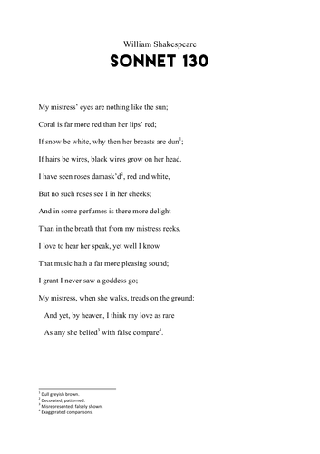 Sonnet 130: Shakespeare | Teaching Resources
