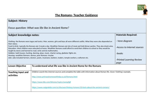 History- The Romans- Daily life of a Roman lesson | Teaching Resources