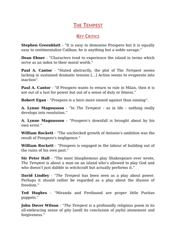 The Tempest, OCR A Level English H472 | Teaching Resources