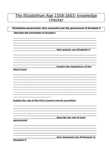 REVISION GUIDE: Elizabeth Eduqas History GCSE | Teaching Resources