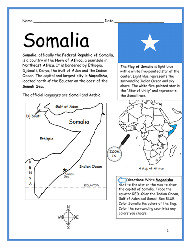SOMALIA - Introductory Geography Worksheet | Teaching Resources